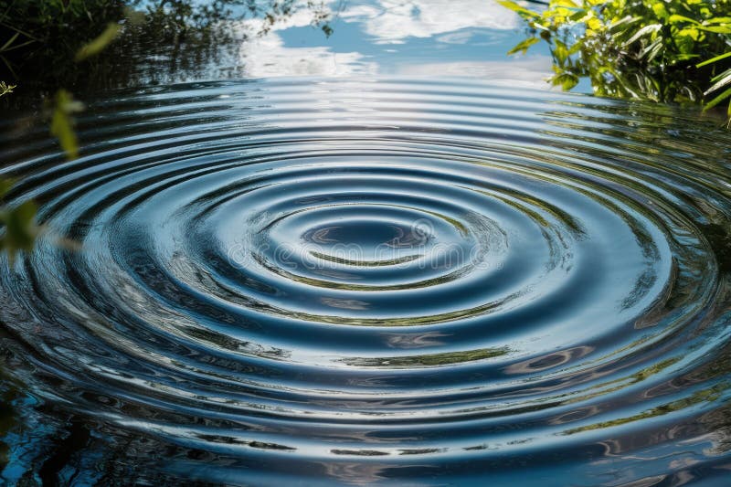 A Large Circular Ripples in a Pond with Some Trees, AI Stock Photo ...