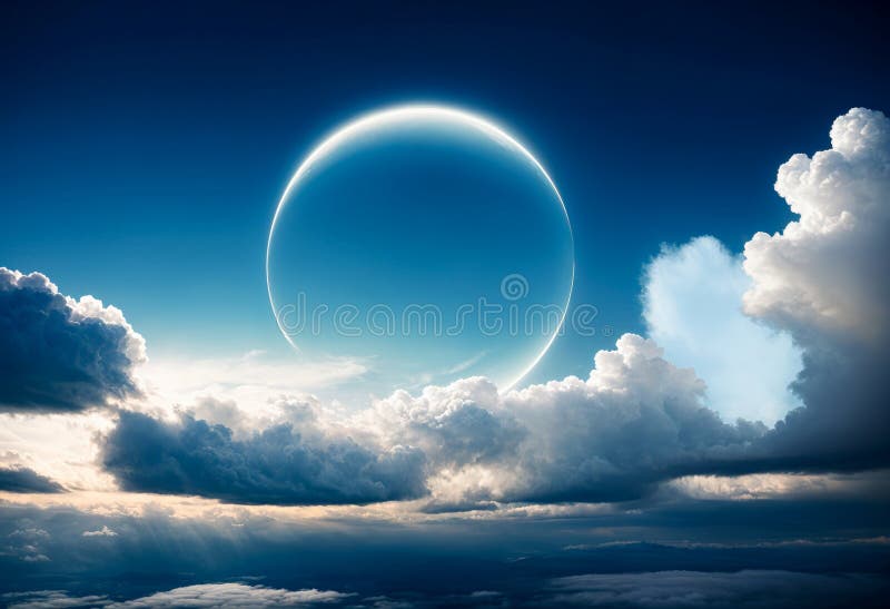 A Large Circular Shape is Seen in the Sky with Fluffy Clouds Stock ...