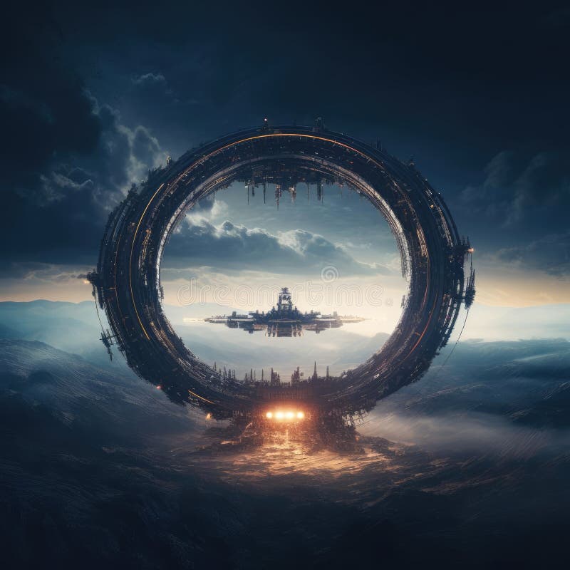 A Large Circular Space Station in Space Stock Illustration ...