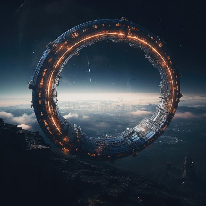 A Large Circular Space Station in Space Stock Illustration ...