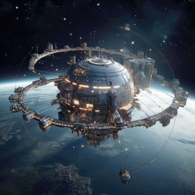 A Large Circular Space Station in Space Stock Illustration ...