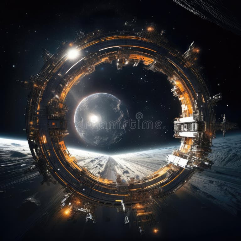 A Large Circular Space Station in Space Stock Photo - Image of freight ...