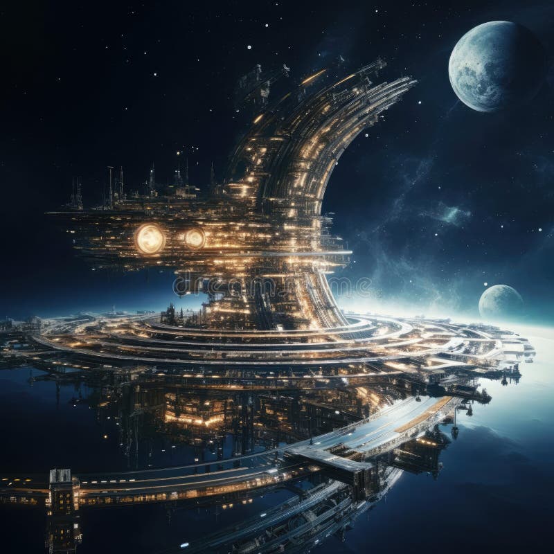 A Large Circular Space Station in Space Stock Photo - Image of large ...