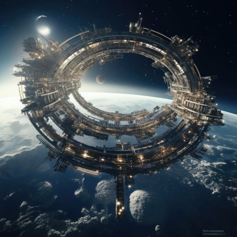 A Large Circular Space Station in Space Stock Photo - Image of science ...