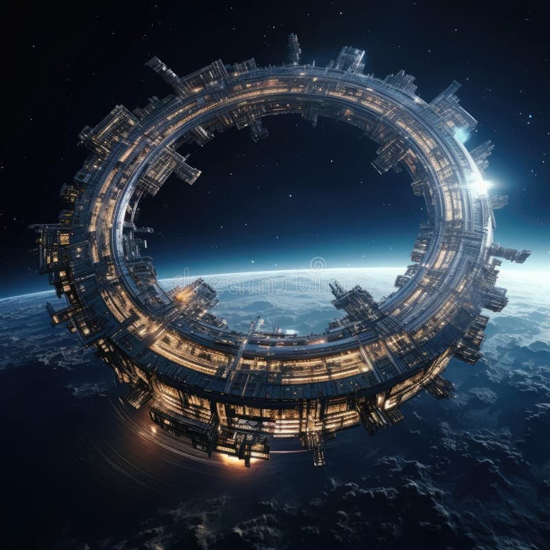 A Large Circular Space Station in Space Stock Photo - Image of circle ...