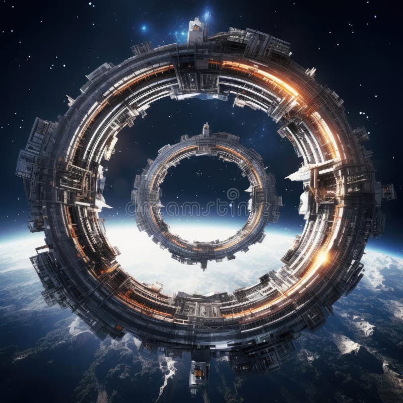 A Large Circular Space Station in Space Stock Photo - Image of future ...