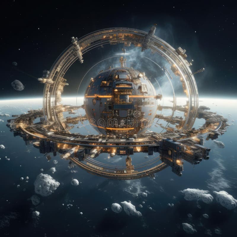A Large Circular Space Station in Space Stock Illustration ...