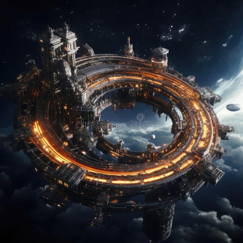A Large Circular Space Station in Space Stock Photo - Image of future ...