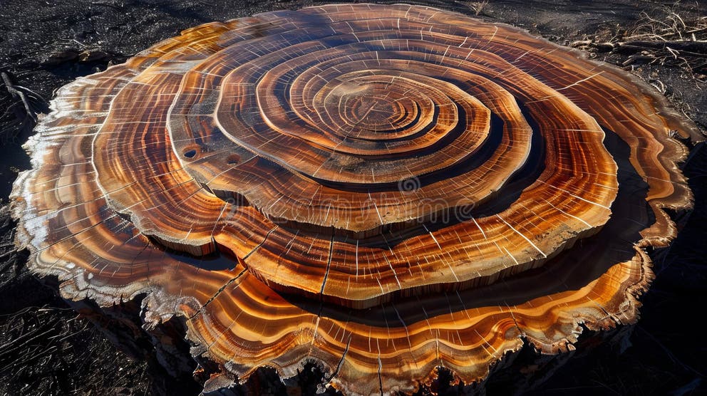 A Large Circular Tree Stump with a Spiral Pattern Stock Photo - Image ...