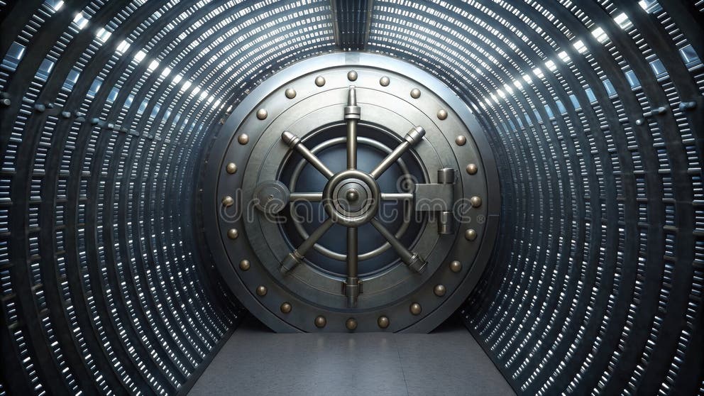 Large Circular Vault Door with Complex Locking Mechanism Inside Secure ...