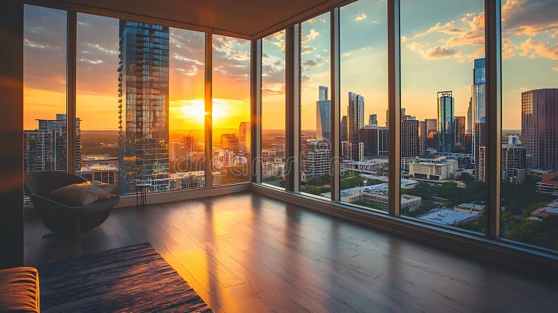 A Large City with a Beautiful Sunset in the Background Stock Image ...