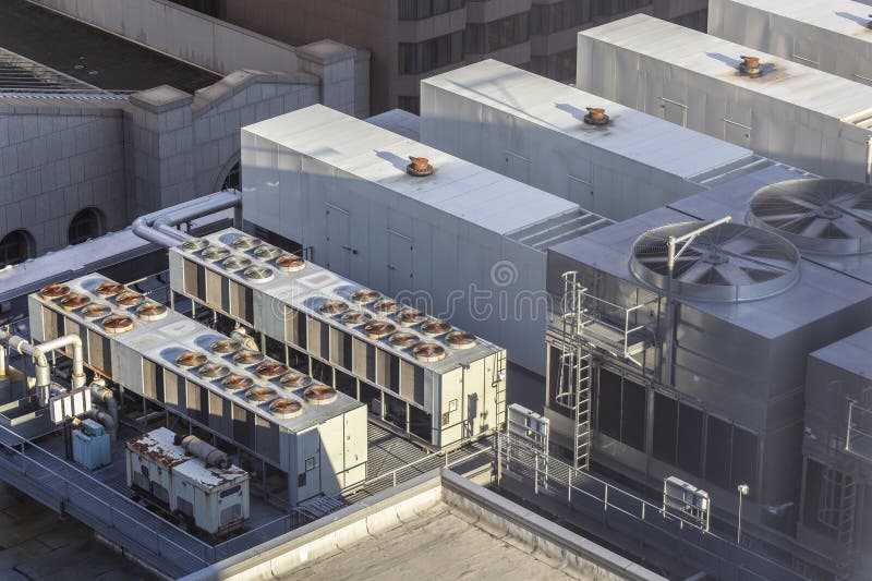 Large City Building HVAC and Electrical Rooftop Packaged Units. Stock ...