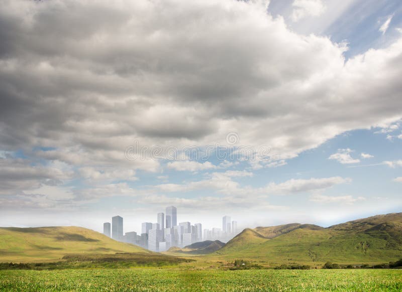 Large city on the horizon stock image. Image of building - 37372055