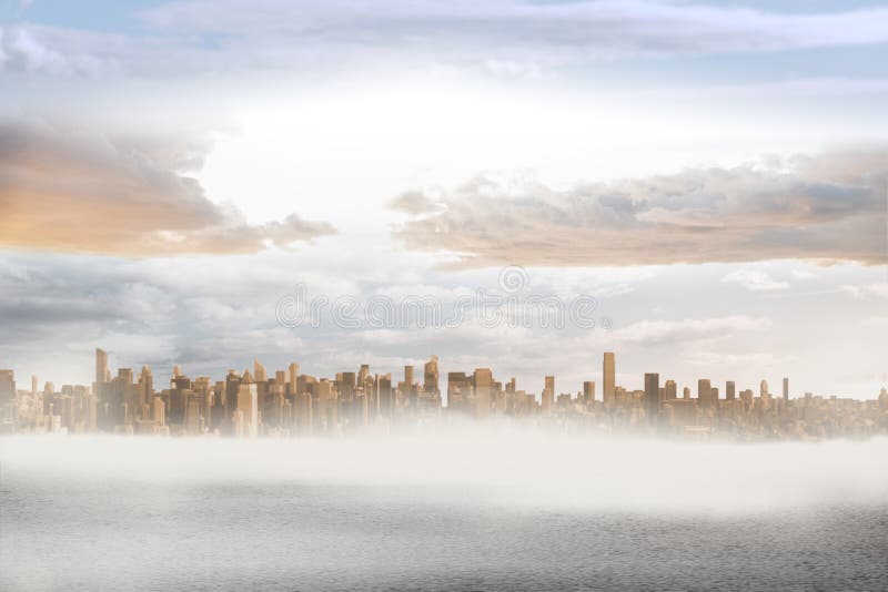 Large city on the horizon stock illustration. Illustration of cloudy ...