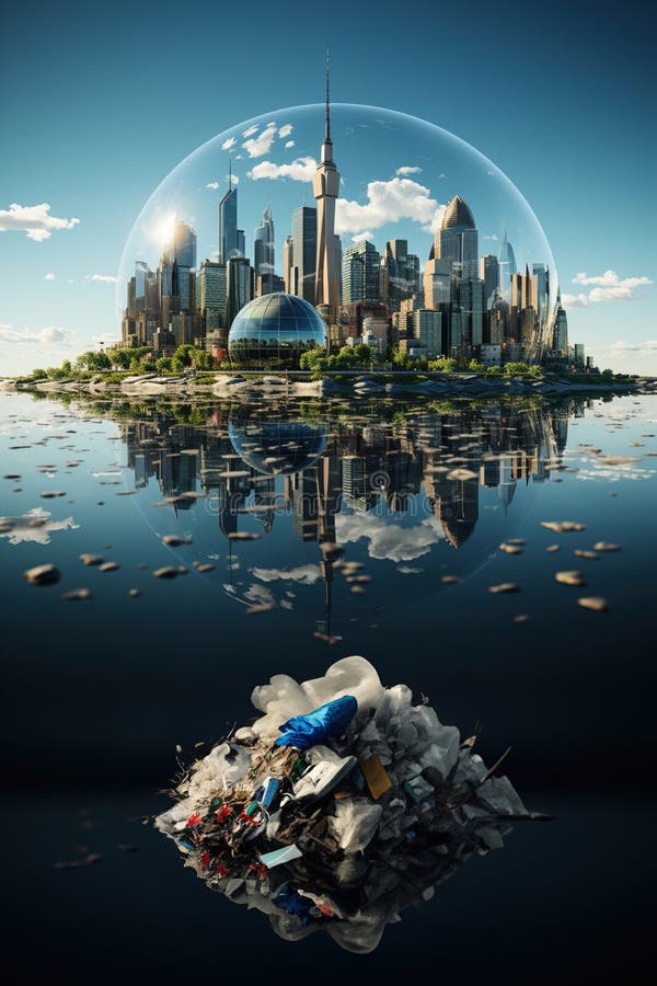 A Large City in the Middle of a Large Pile of Trash Stock Illustration ...
