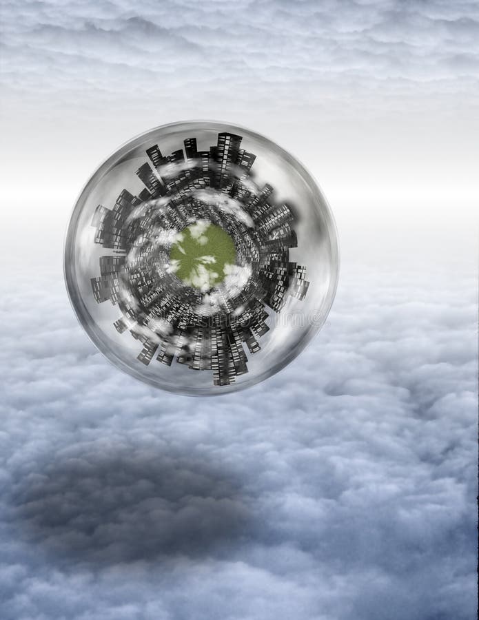 Large City Sphere in Layers of Cloud Stock Illustration - Illustration ...