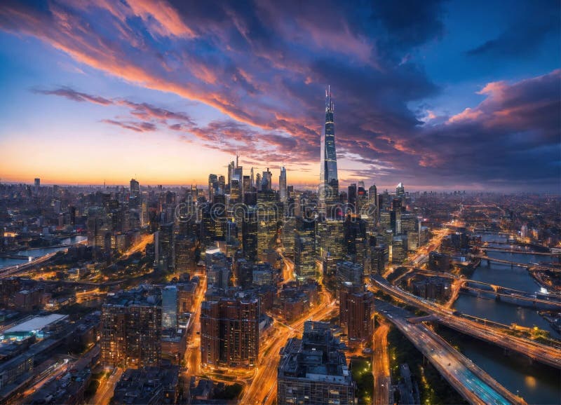 Large City Stunning Shots Highway and Clouds Generative Ai Art Stock ...