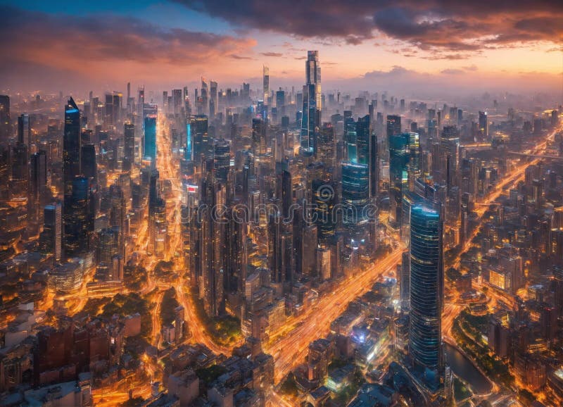 Large City Stunning Shots Highway and Clouds Generative Ai Art Stock ...