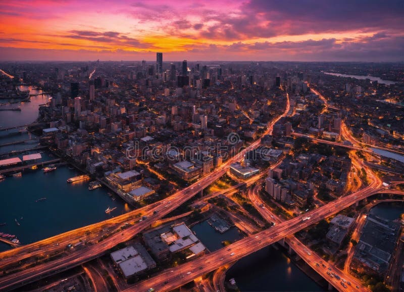 Large City Stunning Shots Highway and Clouds Generative Ai Art Stock ...