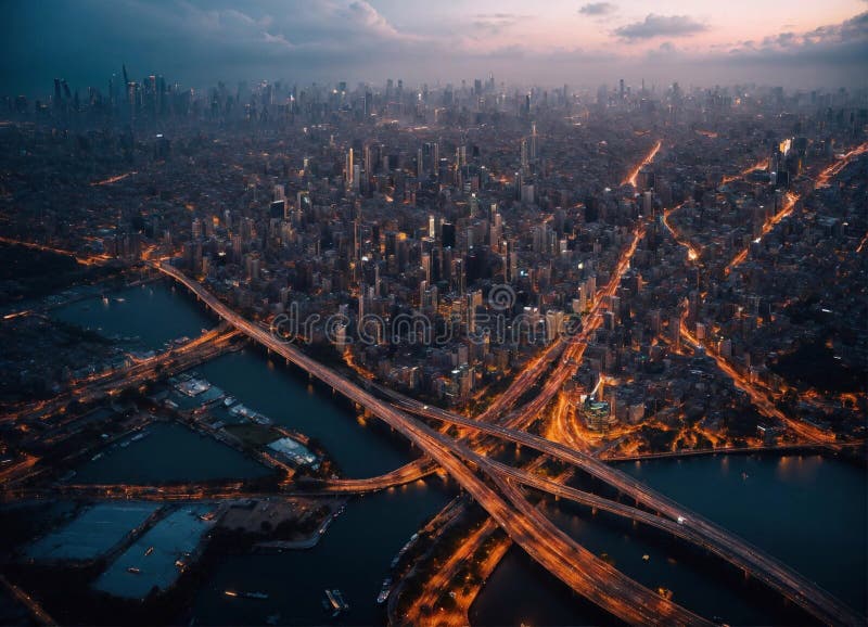 Large City Stunning Shots Highway and Clouds Generative Ai Art Stock ...