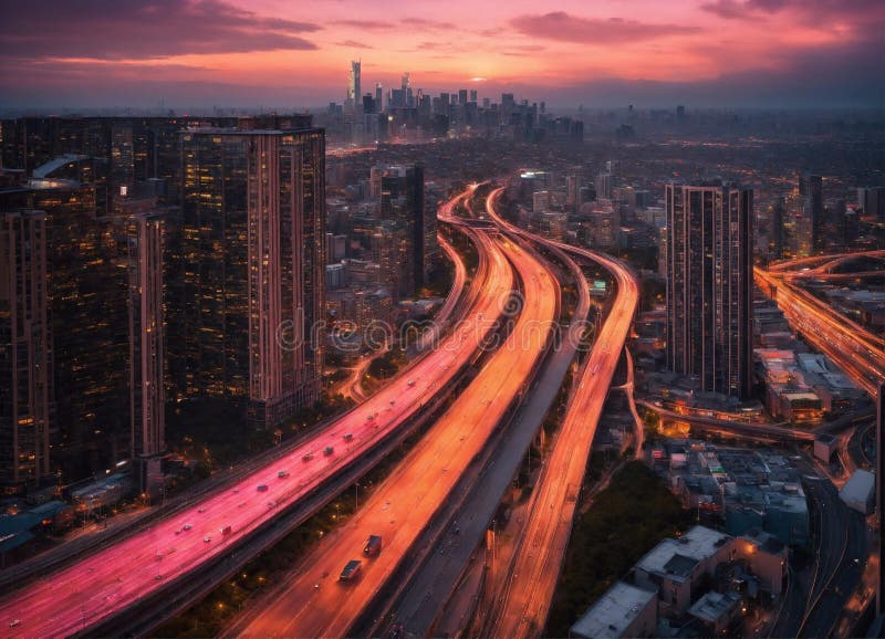 Large City Stunning Shots Highway and Clouds Generative Ai Art Stock ...