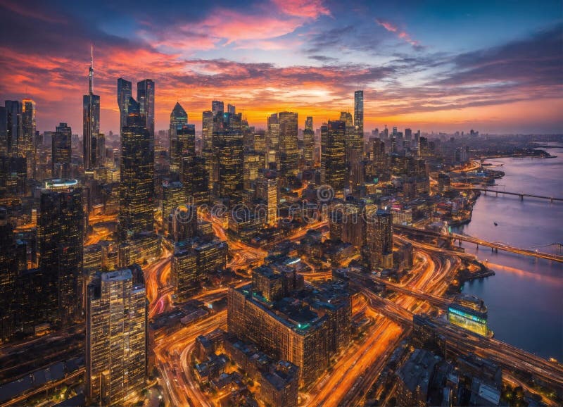 Large City Stunning Shots Highway and Clouds Generative Ai Art Stock ...