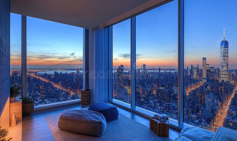 A Large City View from a High Floor with a View of the City Stock Image ...