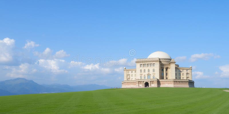 A Large Classic Building Sits Atop a Grassy Hill Stock Illustration ...