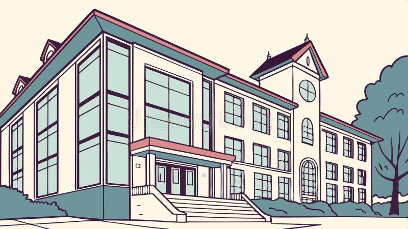 Large Classic School Building Exterior Graphic Vector Design Generative ...