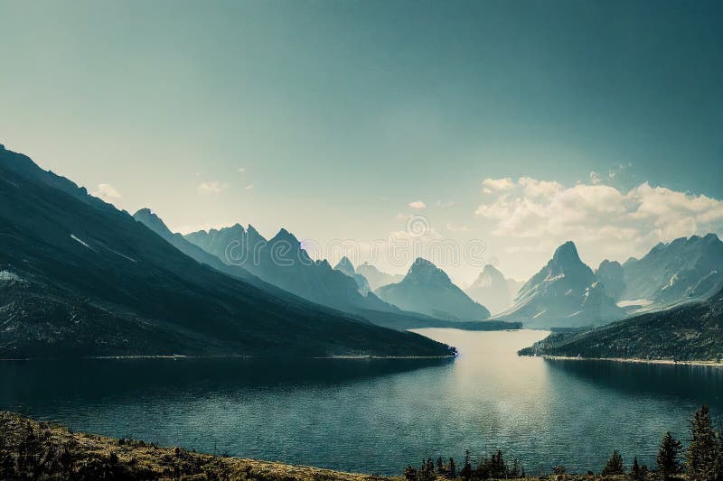 Large Clean Mountain Lake Against Backdrop of Mountainous Landscape ...