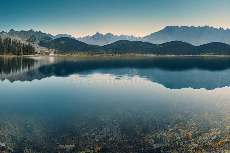 Large Clean Mountain Lake Against Backdrop of Mountainous Landscape ...