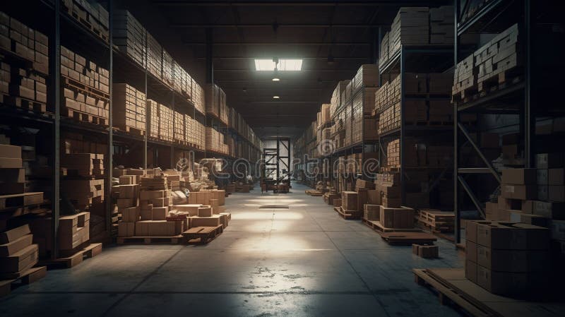 A Large Clean Warehouse with Carboard Boxes and Products. Generative Ai ...