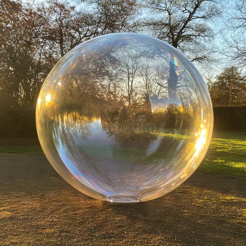 A Large Clear Bubble Sitting on Top of a Grass Covered Field Stock ...