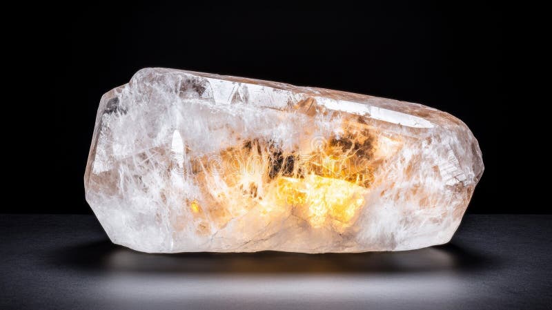 A Large, Clear Crystal with a Bright Yellow Glow Inside. Stock Image ...