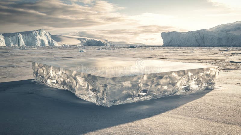 Large Clear Ice Cube on a Polar Landscape Stock Illustration ...