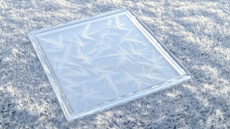 A Large Clear Ice Cube Sits on a Surface, Enveloped in Swirling Fog and ...