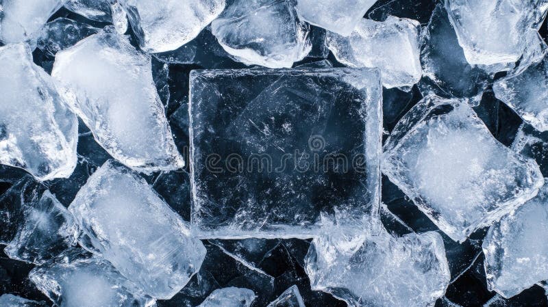 A Large Clear Ice Cube Sits on a Surface, Enveloped in Swirling Fog and ...