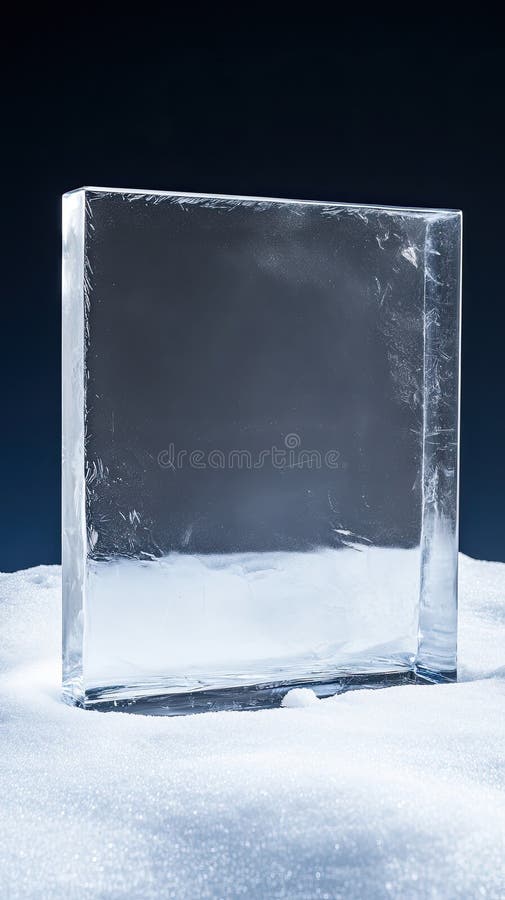 A Large Clear Ice Cube Sits on a Surface, Enveloped in Swirling Fog and ...