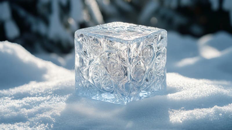 Large Clear Ice Cube on Snowy Surface Stock Illustration - Illustration ...