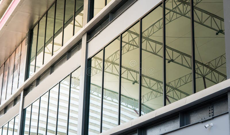 Large Clear Windows of New Modern Office Reflect with Sunlight Stock ...