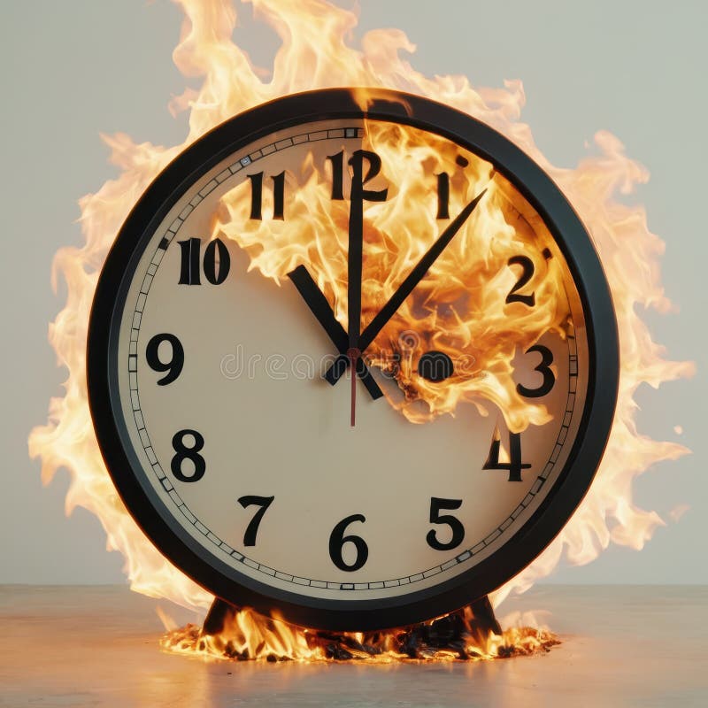 Large Clock on Fire with Bright Flames Consuming the Face Stock Image ...
