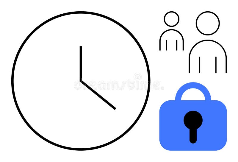 Clock with People Icons and Blue Padlock Symbolizing Time Management ...