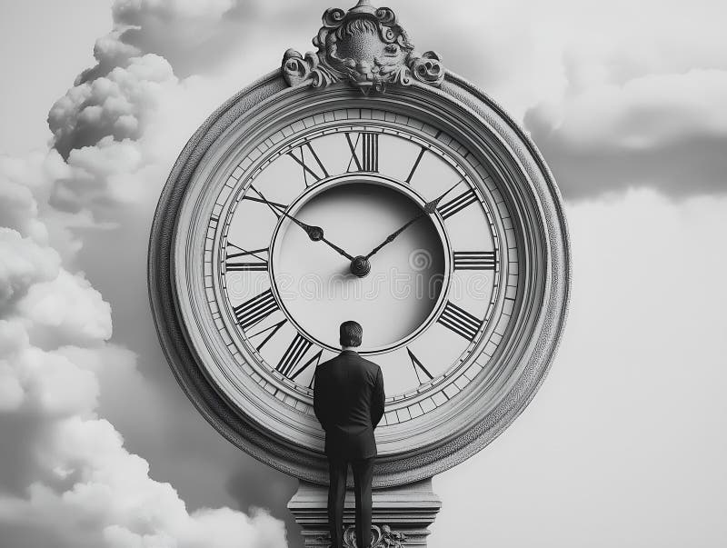 Large Clock, Man Standing, Surreal Scene, Clouds, Time, Contemplation ...