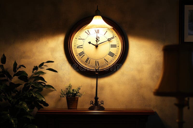 A Large Clock Mounted To the Side of a Wall Stock Image - Image of ...