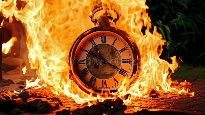 A Clock on Fire with a Dark Background Stock Footage - Video of minute ...