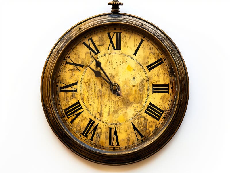 A Large Clock with Roman Numerals on a White Wall Stock Image - Image ...