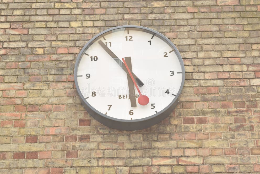 Large Clock Showing Beijing Time Stock Photo - Image of clock, brick ...