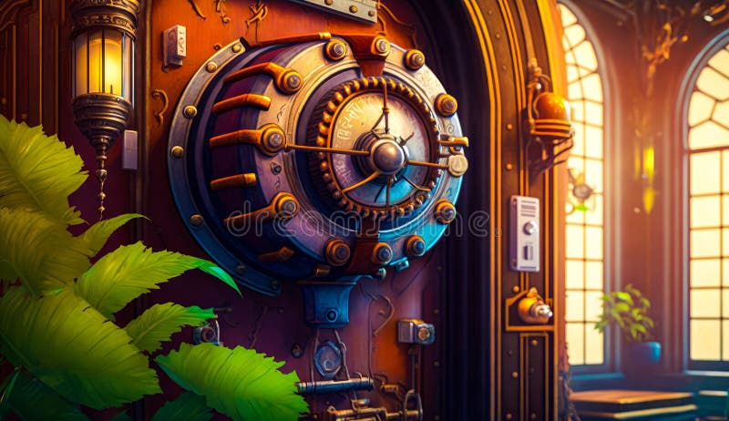 Large Clock Sitting Inside of Doorway. Generative AI Stock Illustration ...