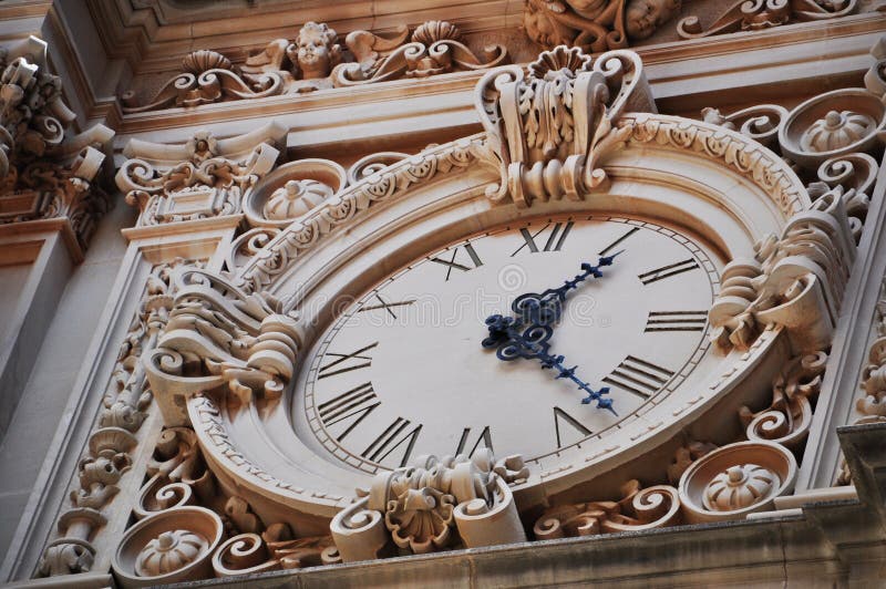 Large Clock with Stone Carvings. Clock on the Old Building Stock Photo ...