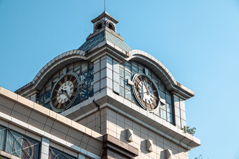 Large Clock Tower in a Corner of a Shopping Mall in Wuhan Stock Image ...